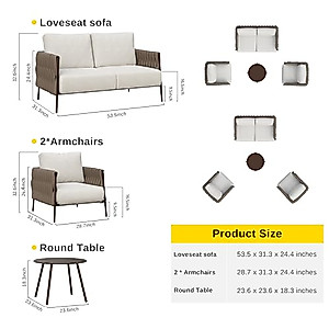 EAST OAK Life Chatter 4 Pieces Patio Furniture Set, Outdoor Furniture with Coffee Table, Patio Conversation Set Deep Seating with Thick Cushion, Backyard Porch Balcony, Chestnut Brown & Creamy Apricot