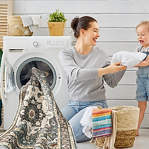 TOPRUUG Washable Oriental Area Rug - 5x8 Rugs for Living Room Soft Carpet for Bedroom Waterproof Floral Distressed Indoor Stain Resistant Non-Shedding Floor Carpets (Blue, 5x8)