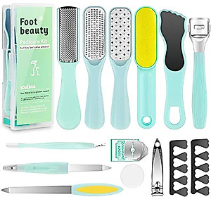 Pedicure Foot File Tools Kit - Professional Feet Corns Callus Remover Shaver Hard Dead Skin Removal Double-sided Home Professional Wet Dry Use Best Gift for Family Friends Men Women Foot Care Set