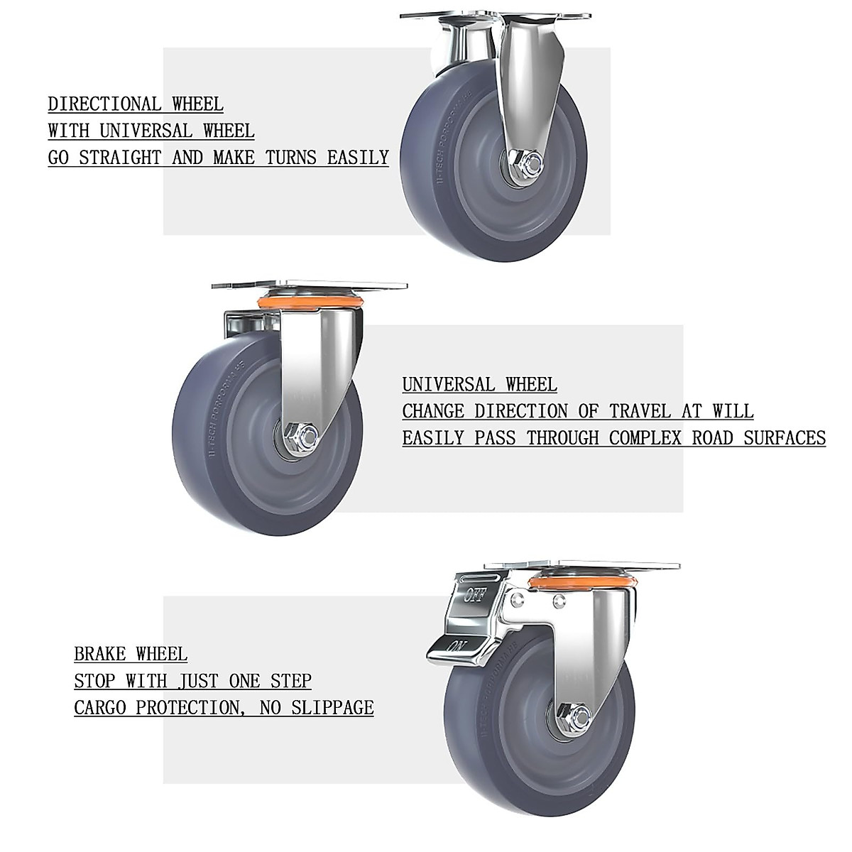 Load Capacity 750Kg Heavy Duty Casters, 6 Inch Caster Wheels, Casters Set of 4 Wheels Directional-Swivel-Brake Casters, Industrial/Workbench/Cart Casters Rubber-Silent(Fixed)