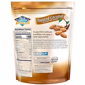 Blue Diamond Almonds Toasted Coconut Flavored Snack Nuts, 14 Oz Resealable Bag (Pack of 1)