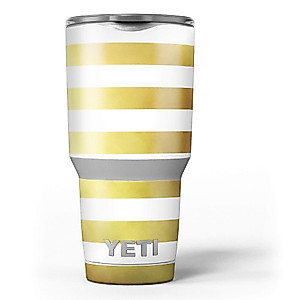 Design Skinz The Gold and White Horizontal Stripes - Skin Decal Vinyl Wrap Kit Compatible with The Yeti Rambler Cooler Tumbler Cups