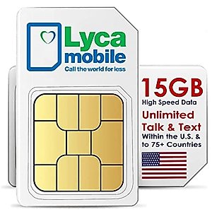 Lyca Mobile $39 30 Day Plan U.S.A. SIM Card with Unlimited Data & International Talk & Text to 75+ Countries 15GB High-Speed 4G LTE/5G Data JZN Market