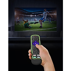 SIKAI Protective Case for ROKU Voice Remote Pro, for Roku Ultra 2020/2019 Remote, Shockproof Silicone Cover for Roku Ultra 4800R 4670R RCS01R Voice Remote Pro Anti-Lost with Loop (Black-Glow Green)