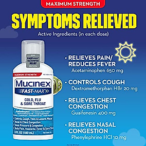 Mucinex Fast-Max Maximum Strength Cold, Flu, & Sore Throat Liquid, 6oz