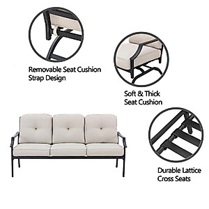 PatioFestival Patio Furniture Sofa, 3-Seat All-Weather Metal Outdoor Patio Furniture with Cushions,Rectangular Coffee Table, Beige