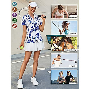 Golf Polo Tops Short Sleeve,Cucuchy Workout Shirts 1/4 Zip Up Fast Dry Stretchy Open Black Sun Protection Athletic Shirts Running Tennis Yoga Hiking Cycling Blue 2XL