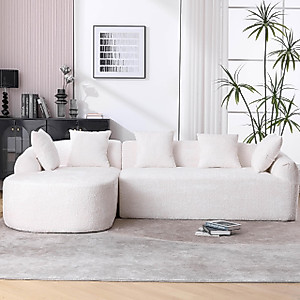 ONEMMLION Modular Sectional Couch Curved Corner Sofa, Comfy Upholstered L-Shape Boucle Sofa with Chaise Lounge, 3 Seater Cloud Sofa for Living Room, Apartment, Beige White