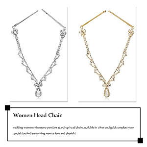 Fdesigner Bride Crystal Head Chain Wedding Rhinestone Hair Chain Pageant Prom Pendant Headpieces Jewelry Party Festival Hair Accessories for Women(Silver)