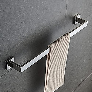 JunSun Square Towel Bar 24-Inch Stainless Steel Bathroom Hardware Towel Holder Modern Towel Rail Mirror Polished Bathroom Accessories Towel Rod Contemporary Wall Mounted Towel Rack Polished Chrome