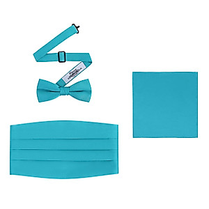 Men's 3 Piece Formal Accessory Set with Bow Tie, Cummerbund & Pocket Hanky (Teal)