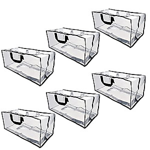 Packing Bags for Moving – 6 Pack Clear Zippered Storage Bags with Handles, Plastic Storage Totes for Clothes, Linens, Pillows, Large Storage Bags for Organizing, Packing - 27x12x13.75