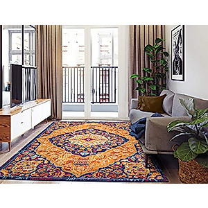 Machine Washable Modern Design Jute Back 5x7 Abstract Indoor Area Rug for Bedroom, Living Room, Dining Room, Office, 5'3" x 6'11", Orange