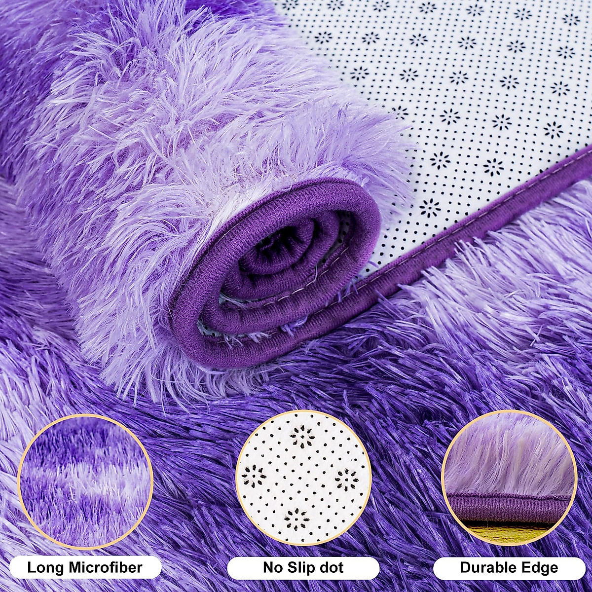 Fluffy Rug for Living Room,Furry Carpet for Teen,Shaggy Rug for Nursery Room, Tie-Dyed Purple Fuzzy Plush Rug for Dorm, Rectangle Shag Rug 2x3 Feet