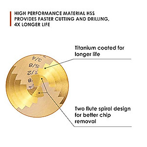 Luckyway 1-Piece 10 Sizes Titanium Step Drill Bit, 1/4" to 1-3/8" Size HSS Unibit for Metal, Wood, Plastic, Multiple Hole Drilling