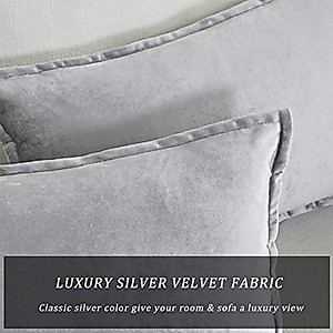 GIGIZAZA Silver Grey Velvet Decorative Throw Pillow Covers 12x20 Oblong Couch Sofa Pillow Covers Pack of 2