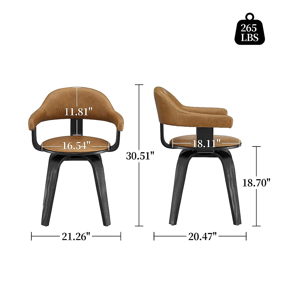 Art Leon Swivel Dining Chairs Set of 2, Mid Century Modern Faux Leather Kitchen Dining Room Chairs, Bentwood Accent Chairs with Wood Legs, Brown