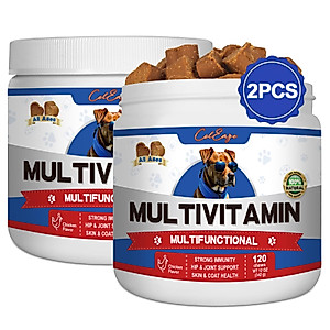 Dog Multivitamin Supplement with Glucosamine, Probiotics, Fish Oil, Dog Vitamins for Skin and Coat Allergies, Dog Supplements & Vitamins, Supports Joint Health and Digestive Function -2Pack 240Ct 684g