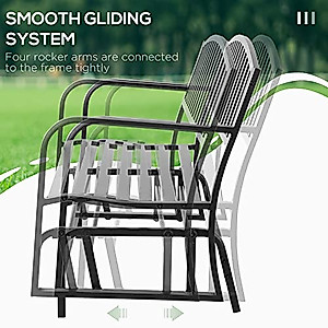 Outsunny Patio Glider Bench Outdoor Swing Rocking Chair Loveseat with Power Coated Sturdy Steel Frame, Black