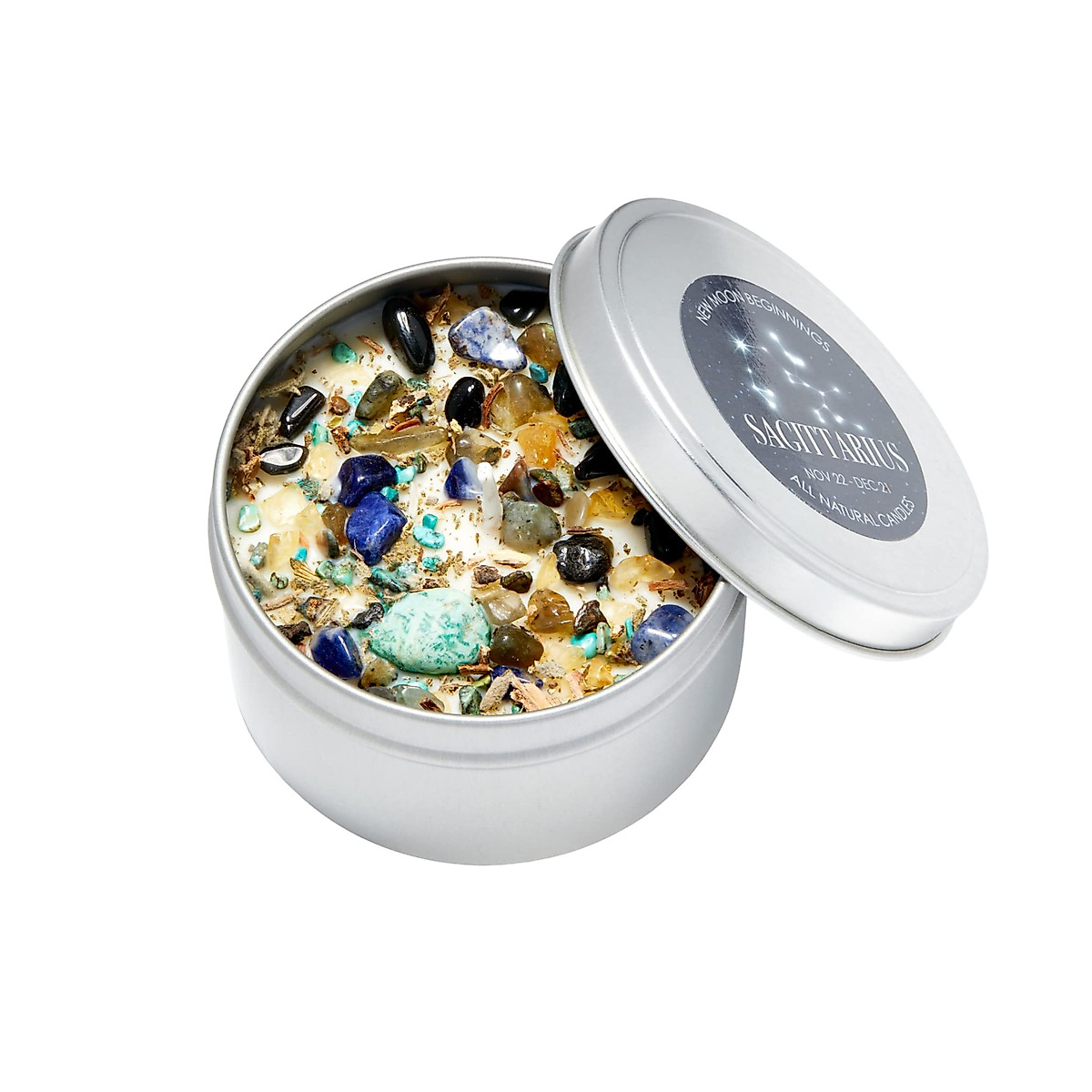 Sagittarius Zodiac Candle (Nov. 22 - Dec. 21) - Soy Candle - All Natural Aromatherapy Candle - Sagittarius Horoscope Candle - Crystal Candles - 8 oz Tin