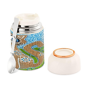 CUPADA Funny Cat Vintage Food Jar, Sky Flower Cute Insulated Hot Food Jars Vacuum 17OZ with Folding Spoon for Work Trip Picnic Camping