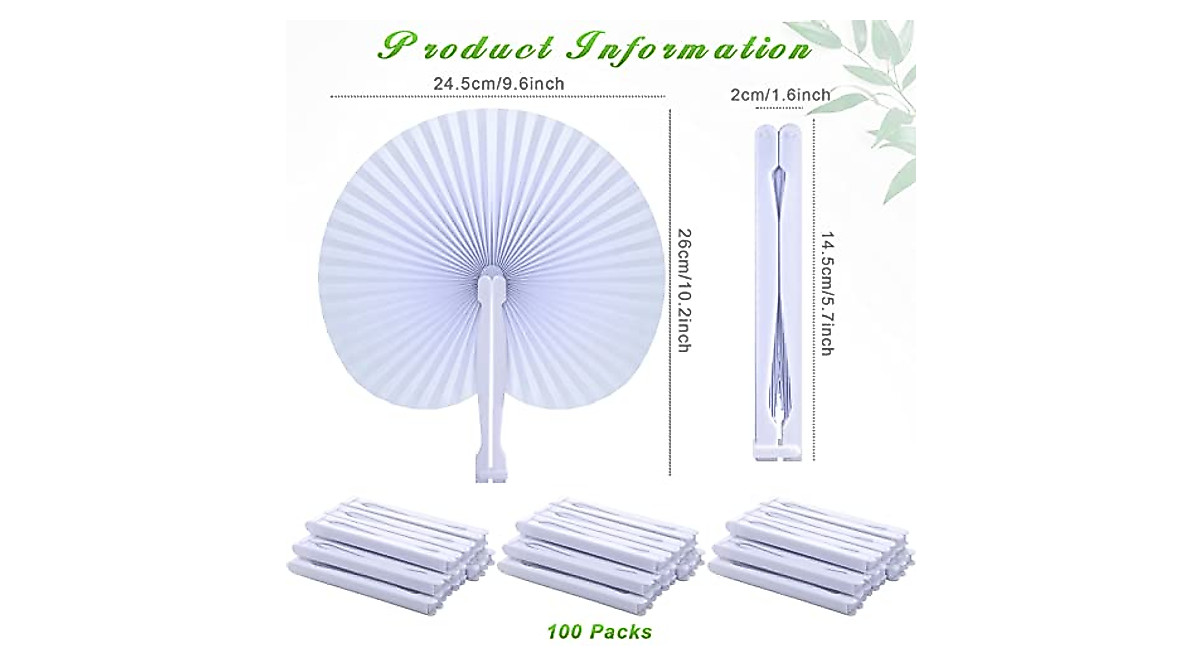100 White Paper Folding Fans | Wedding & Party Favors