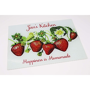Happiness is Homemade Strawberry Design Personalized Tempered Glass Cutting Board