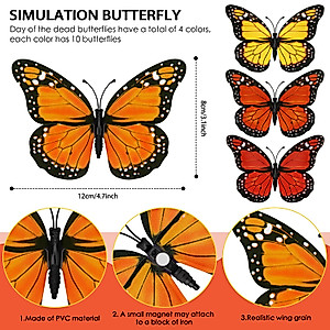 40Pcs Monarch Butterfly Decorations Bulk,4.72'' Halloween Butterfly Wall Decor Artificial Monarch Butterfly Magnetic Butterfly Decor 3D Monarch Butterfly Wall Decal for Craft Home Wall Bedroom