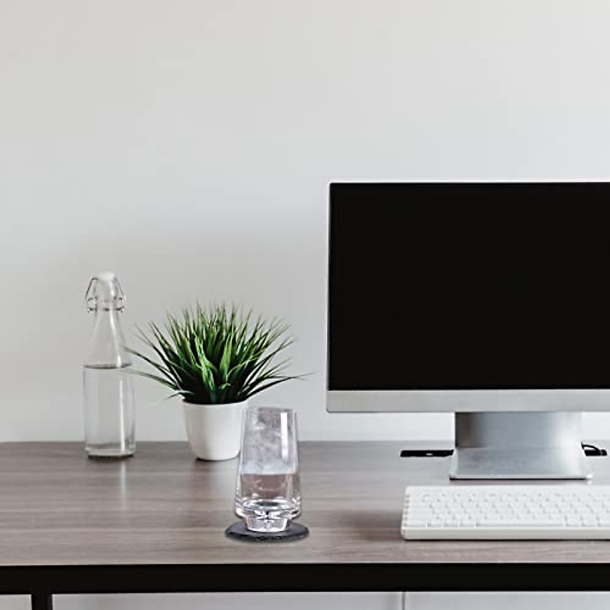 12 PCS Round Slate Drink Coasters Set, SIJDIEE 4 Inch Black Slate Stone Coasters with Anti-Scratch Bottom and Coaster Holder for Office Bar Kitchen Home Dinner Table Decor Supplies