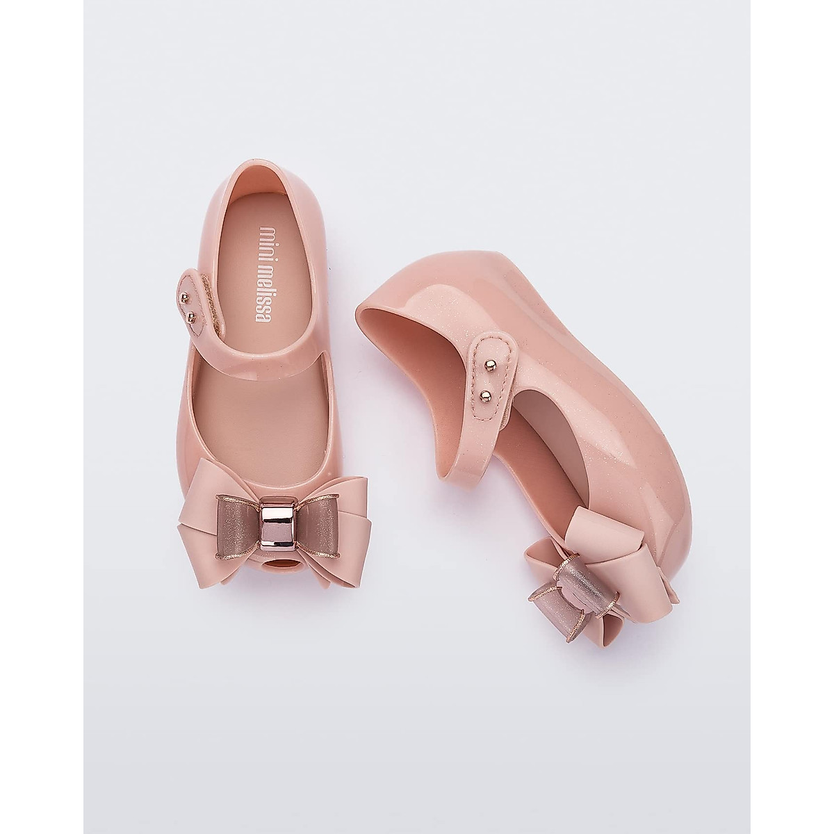 Mini Melissa Ultragirl Sweet IX Mary Jane Flats for Babies & Toddlers - Comfortable & Cute Peep Toe Jelly Flat Shoes with Clear Sparkly Upper, Pink Glitter/Beige, 10