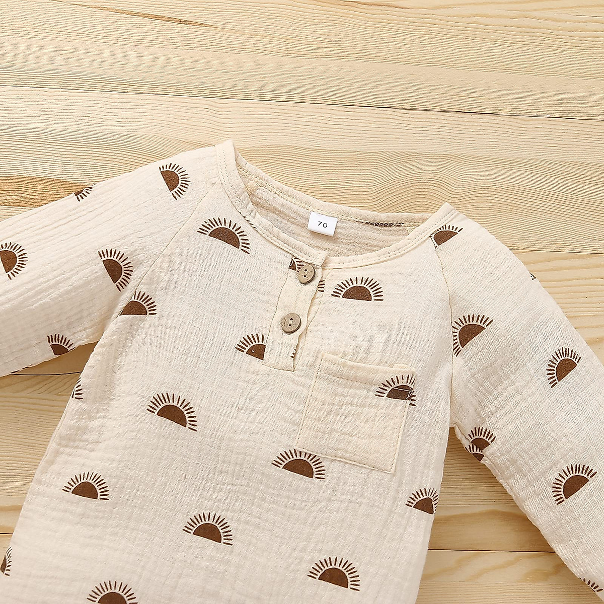 Kupretty Newborn Infant Baby Boy Cotton Linen Button Sun Print Romper Bodysuit One Piece Jumpsuit Playsuits Fall Outfits (Linen Beige, 0-3 Months)