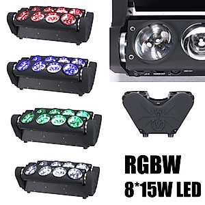 8x15W Spider Moving Head Light LED RGBW 4in1 Portable Stage Light, Strobe Party Beam DJ Lighting DMX 512 & Sound Activated for KTV Disco Party Event