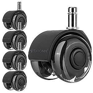 TICONN Office Chair Caster Wheels 2" Dual Wheels Set of 5 for Tile and Hardwood Floors, Universal Fit for Most Chairs (Transparent)