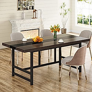 Tribesigns Dinning Table for 6 People, 70 inches Home & Kitchen Table, Wood Large Dinning Room Table with Metal Frame for Family Gathering or Party (Rectangular), W70.86 * D31.49 * H29.92 in