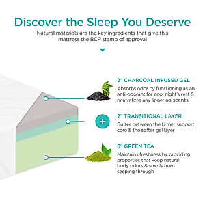 Best Choice Products 12 Inch, Green Tea Charcoal Cooling Gel Memory Foam Mattress, Triple Layer, Breathable - King, Medium Firm