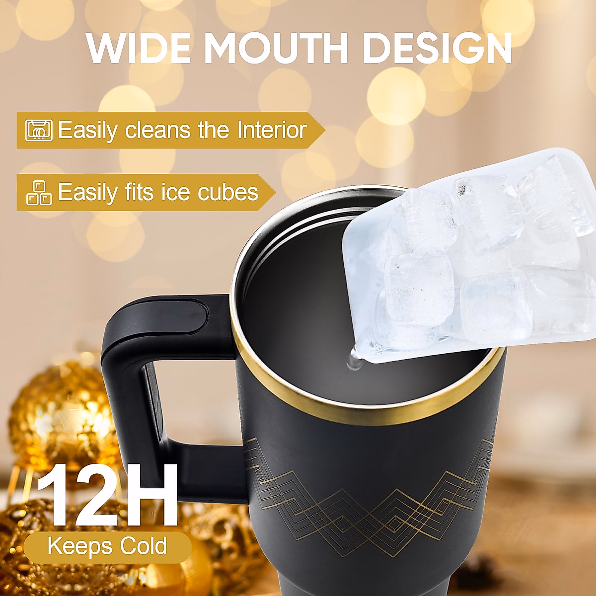 KEWIXY 40 oz Tumbler With Handle and Straw, Gloss Insulated Travel Tumbler, Fits in Cup Holder, Travel Coffee Mug with Lid, Included Leak Proof Straw Cover -Diamondburst