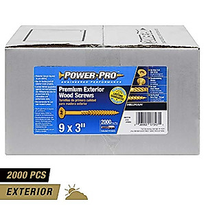Power Pro 967778 Wood Screws, #9 x 3, Premium Outdoor Deck Screws, Rust Resistant, Epoxy Coated Bronze, 1/4 Keg, 2000 pcs