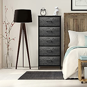 Sorbus Tall Fabric Storage Dresser - Stand Up Tower of 5 Drawers with Steel Frame, Wood Top, & Faux Wood Fabric - Great for Bedroom, Dorm, Closet, Living Room, Entryway - Narrow Nightstand Organizer
