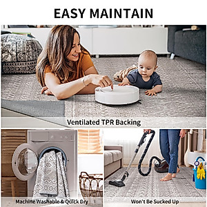 Boho Area Rugs for Living Room Rug Carpet 8x10 Machine Washable Rugs for Bedroom Dining Room Rug Modern Moroccan Neutral Farmhouse Nursery Office Rug Non Slip Large Brown Rug