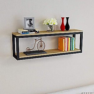 PIBM Stylish Simplicity Shelf Wall Mounted Floating Rack Wooden Display Storage Bookd Background Wall Industrial,Black,8 Sizes Avaliable, 2#80x30x20cm