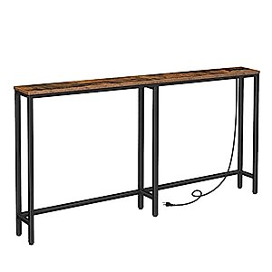 HOOBRO 5.9" Behind Couch Table Skinny with Charging Station, 63" Narrow Console Table with Power Outlets, Long and Thin Sofa Table, Slim Entryway Table, Rustic Brown BF165UXG01