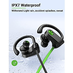 Stiive Bluetooth Headphones, Wireless Sports Earbuds IPX7 Waterproof with Mic, Stereo Sweatproof in-Ear Earphones, Noise Cancelling Headsets for Gym Running Workout, 15 Hours Playtime - GreenBlack