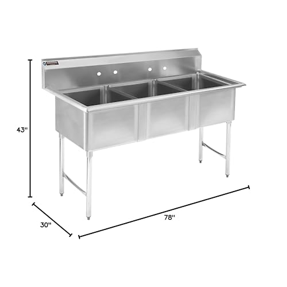 Stainless Steel Commercial Kitchen Sink - DuraSteel 3 Compartment Utility Sink w/Cross Bracing Legs - Triple 24" x 24" x 12" Bowl Size - For Restaurant, Laundry, Garage & Backyard - NSF Certified