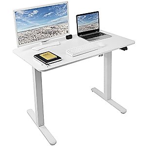 VIVO Electric Height Adjustable 40 x 24 inch Stand Up Desk, Complete Standing Workstation with 2 Button Controller, White 2 Part Top, White Frame, DESK-EP40TW