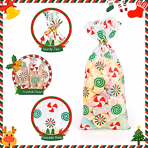 Christmas Treat Bags, 50 Pack Christmas Candy bags, Cellophane Treat Bags with Twist Ties, Christmas Candy Cane Goodie Gift Bags, Cello Holiday Treat Bags for Gift Wrap Sweets Xmas Party Favor Supplies