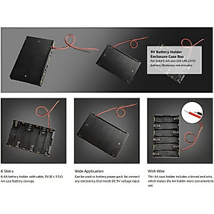 6 AA 6-AA 9V Battery Holder Enclosure Case Box with Connector Cable