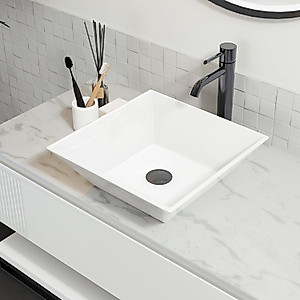 Sinber 16" x 16" x 4.92" White Square Ceramic Countertop Bathroom Vanity Vessel Sink BVS1616A-OK