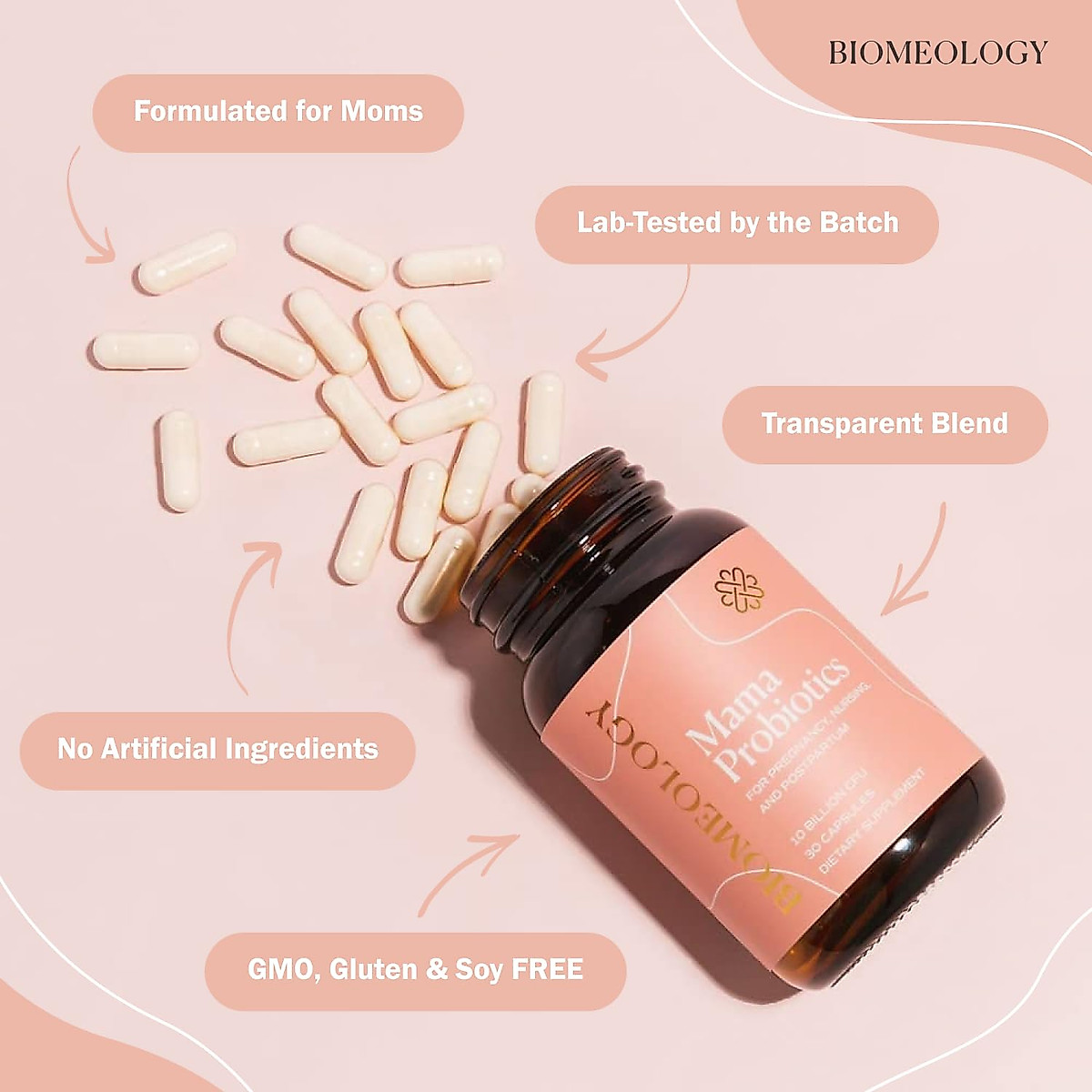 Biomeology Probiotics for Pregnancy, Postpartum, and Breastfeeding | Supports Digestive and Immune Health for Mom and Baby | Morning Sickness Relief | Take with Prenatal Vitamins | 30 Capsules