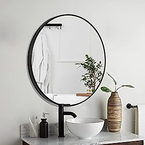 rozycher Round Mirror 24 Inch, Black Circle Mirror, Round Bathroom Mirror for Wall, Wall Mirror Decor, Black Round Mirror for Bathroom, Living Room, Bedroom, Entryway, Hallway, Vanity, Washroom