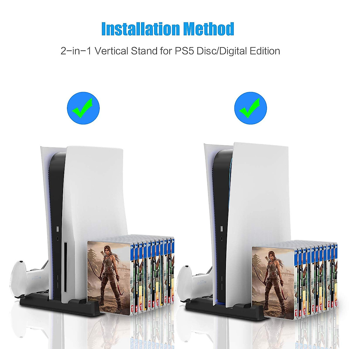 PS5 Accessories, PS5 Cooling Fans and PS5 Cooling Station with Controller Charger and Game Rack